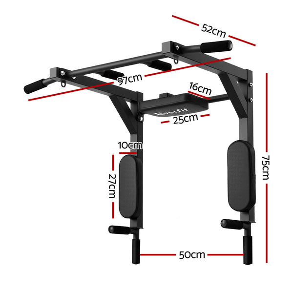 Everfit Pull Up Bar Dip Station Multi Gym 150kg Home Power Station Bla ...